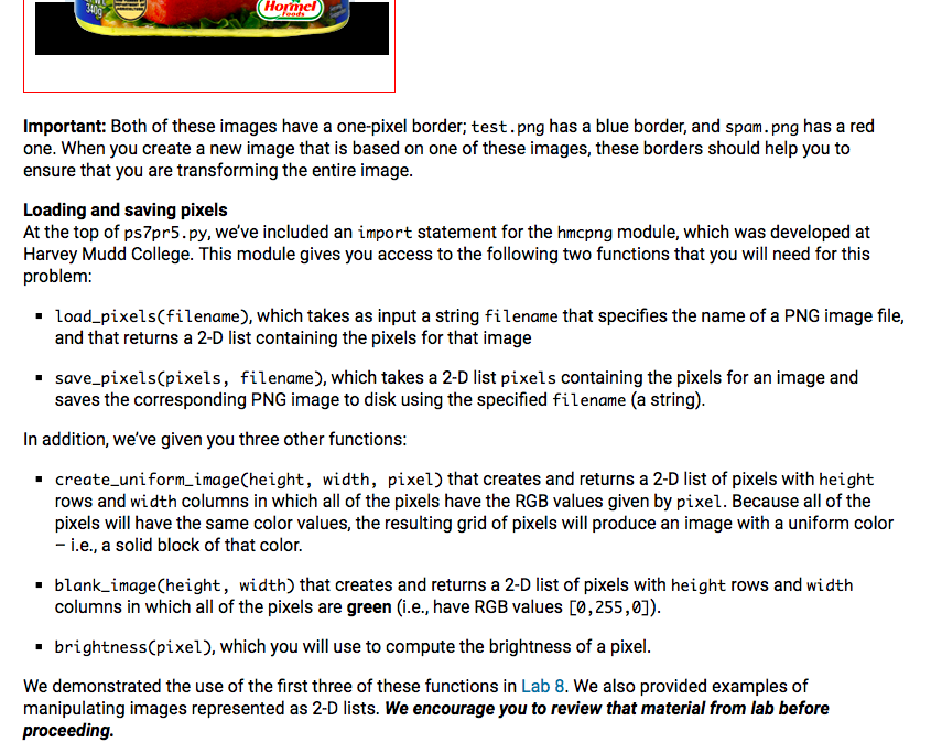 Solved Problem 4: Images as 2-D lists 30 points; | Chegg.com