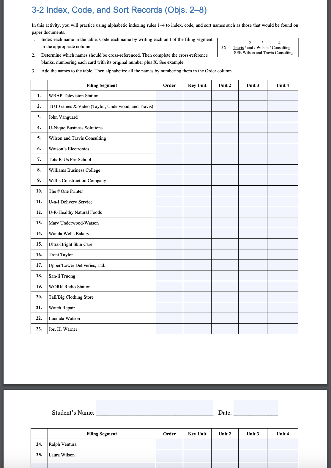 3-2 Index, Code, and Sort Records (Objs. 2-8) In this | Chegg.com