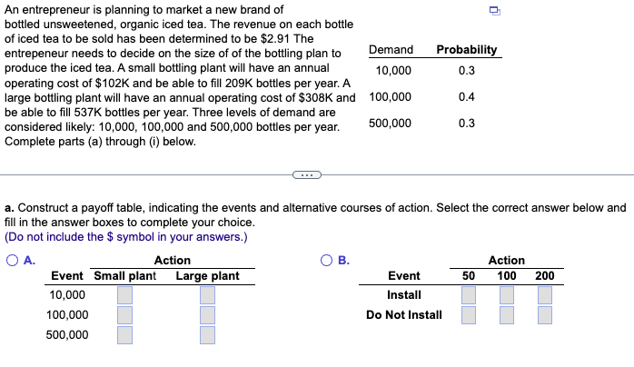 Solved b. Construct a decision tree. Select the correct | Chegg.com