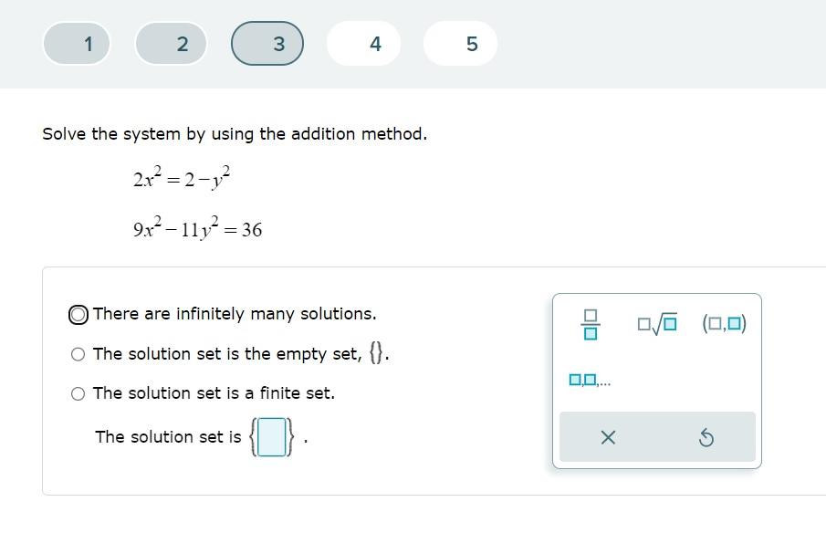 Solved 1 2 3 4 4 5 Solve the system by using the addition | Chegg.com