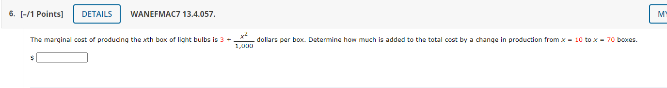 Solved 4. [-/1 Points] DETAILS WANEFMAC7 13.4.010. Evaluate | Chegg.com