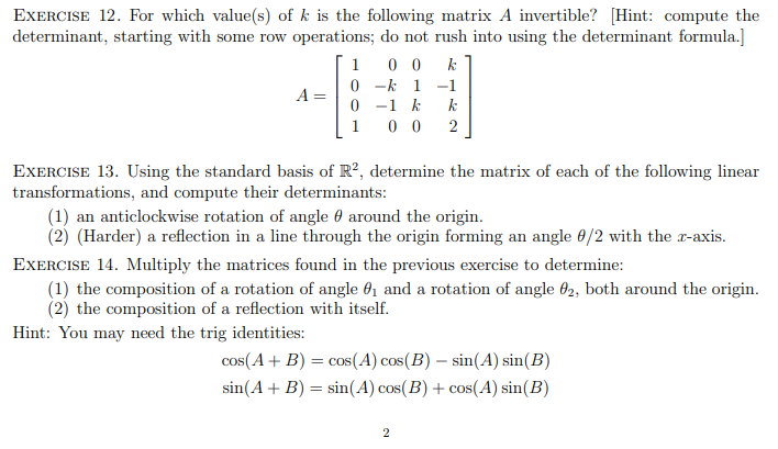 Solved EXERCISE 12. For which value(s) of k is the following | Chegg.com