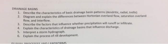Solved DRAINAGE BASINS Describe the characteristics of basic | Chegg.com