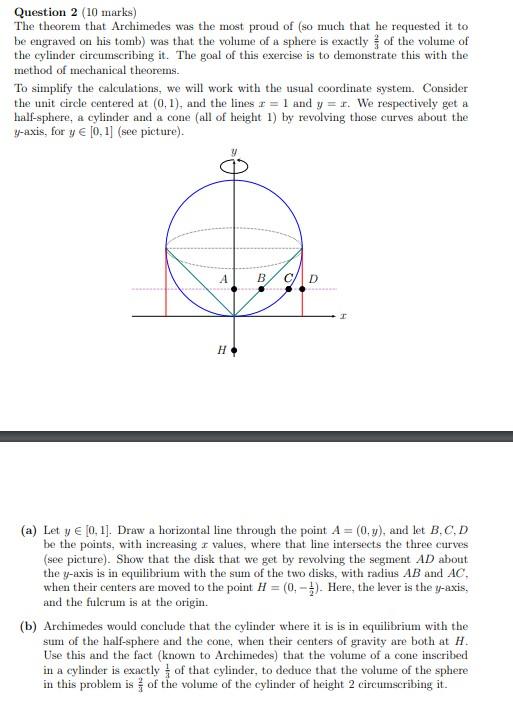 Solved Question 2 ( 10 marks) The theorem that Archimedes | Chegg.com