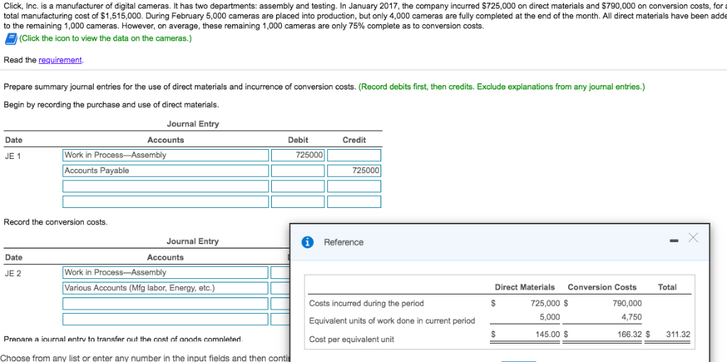 Solved ecord the conversion costs Journal Entry Date Debit | Chegg.com
