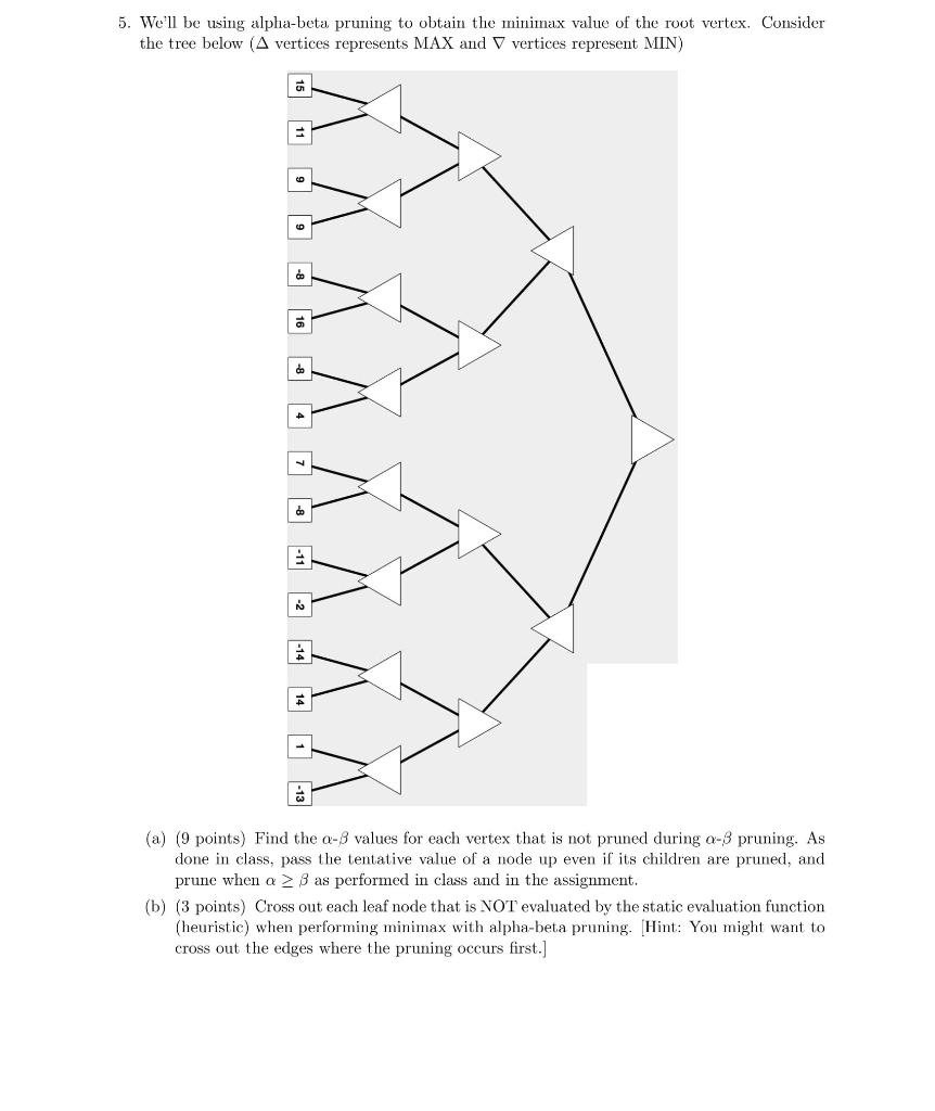 Solved 5. We'll be using alpha-beta pruning to obtain the | Chegg.com