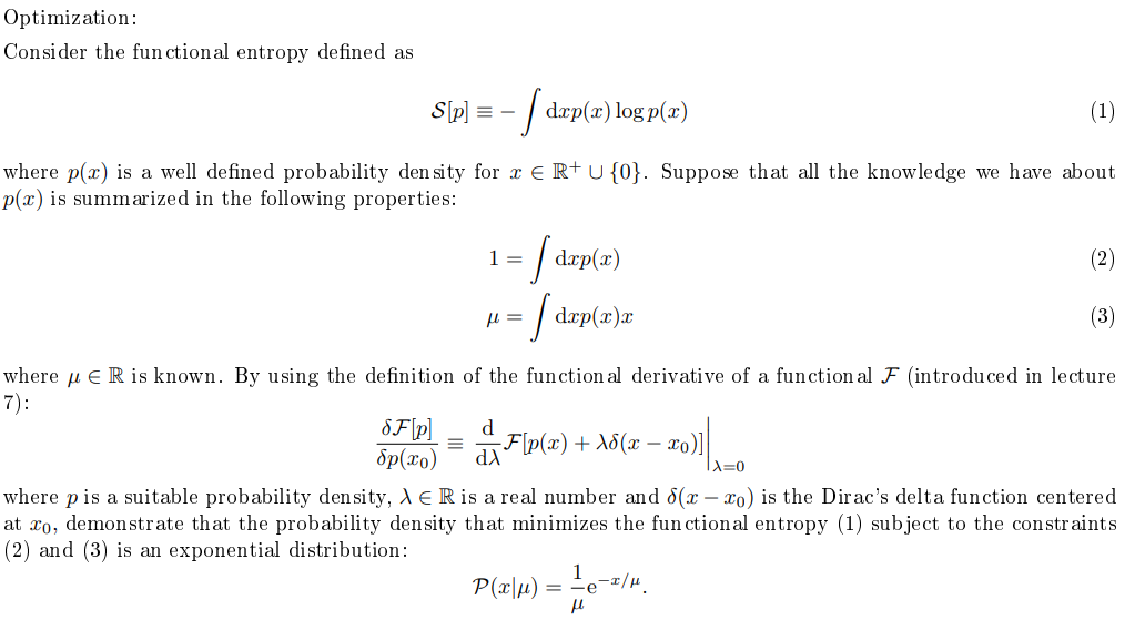 Solved Optimization: Consider the functional entropy defined | Chegg.com
