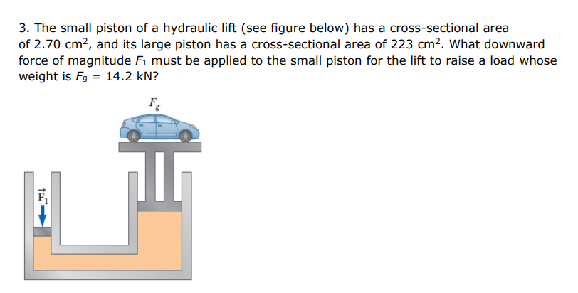 Solved 3. The small piston of a hydraulic lift (see figure | Chegg.com