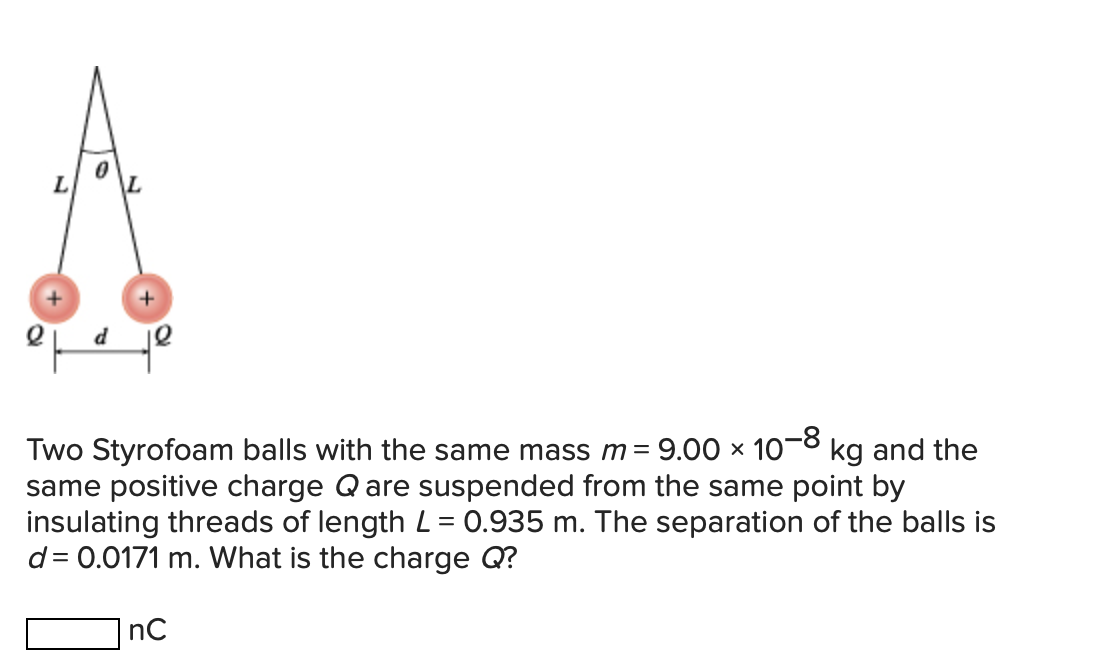 Solved ed Two Styrofoam balls with the same mass m= 9.00 x | Chegg.com