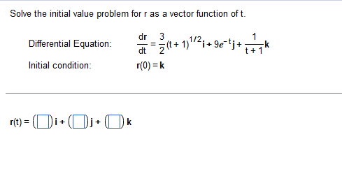 Solved Solve the initial value problem for r as a vector | Chegg.com