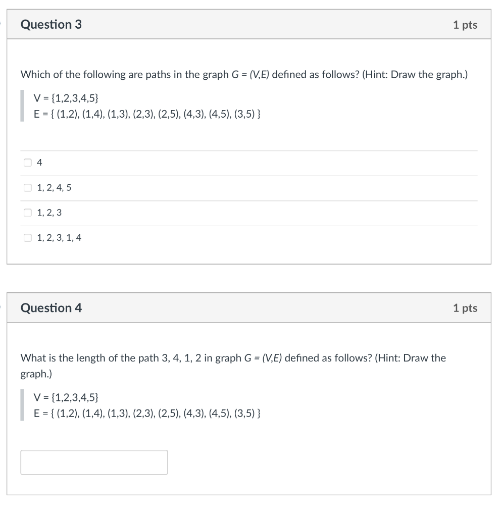 Solved Question 1 1 pts Which of the following are graphs? | Chegg.com