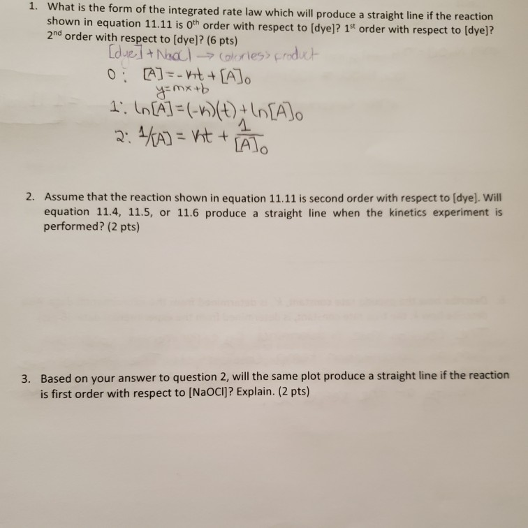 Solved 1. What is the form of the integrated rate law which | Chegg.com