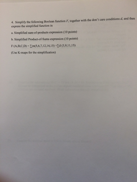 Solved 4 Simplify The Following Boolean Function F