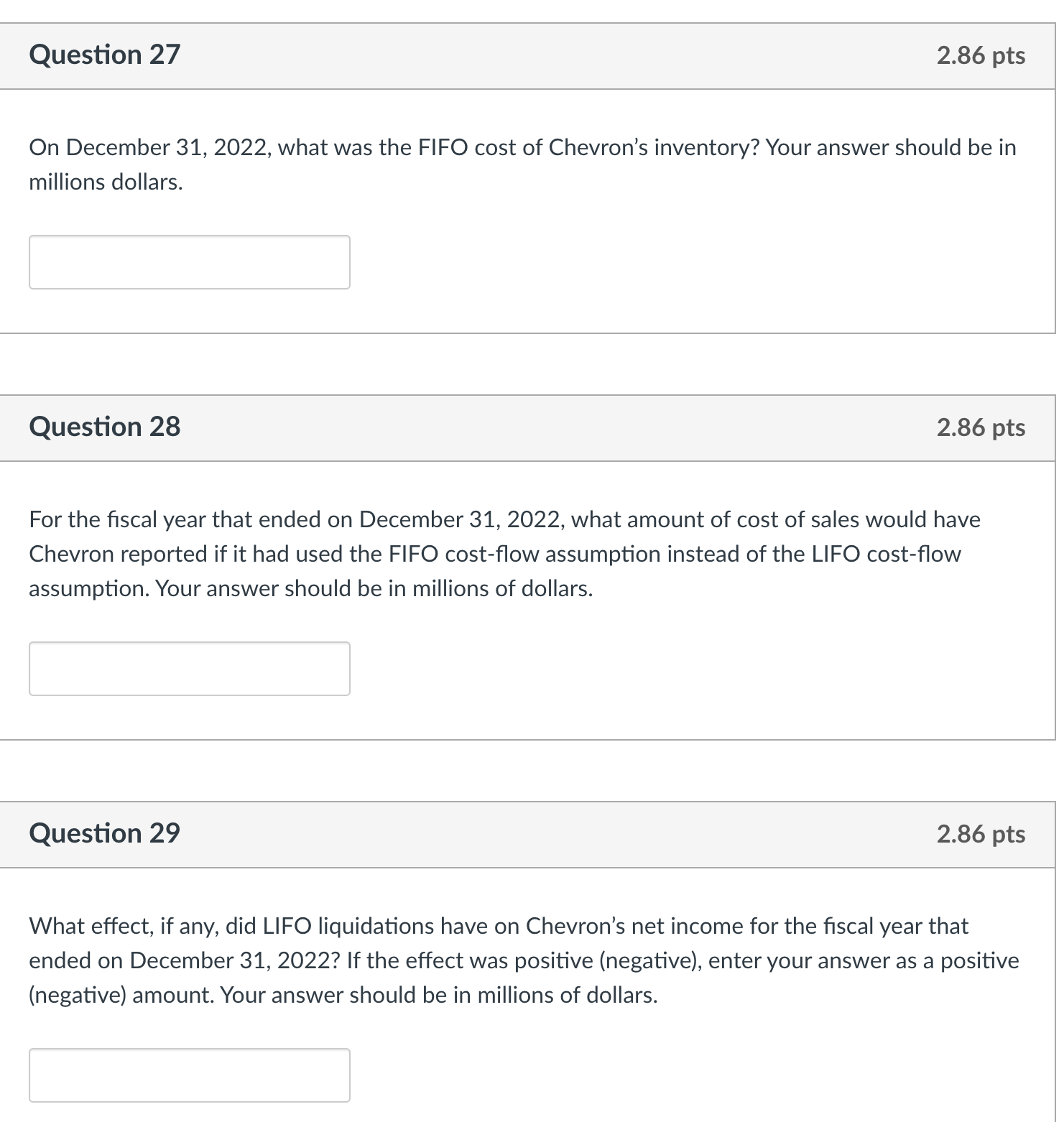 Solved Inventories: Chevron When answering questions 27 | Chegg.com