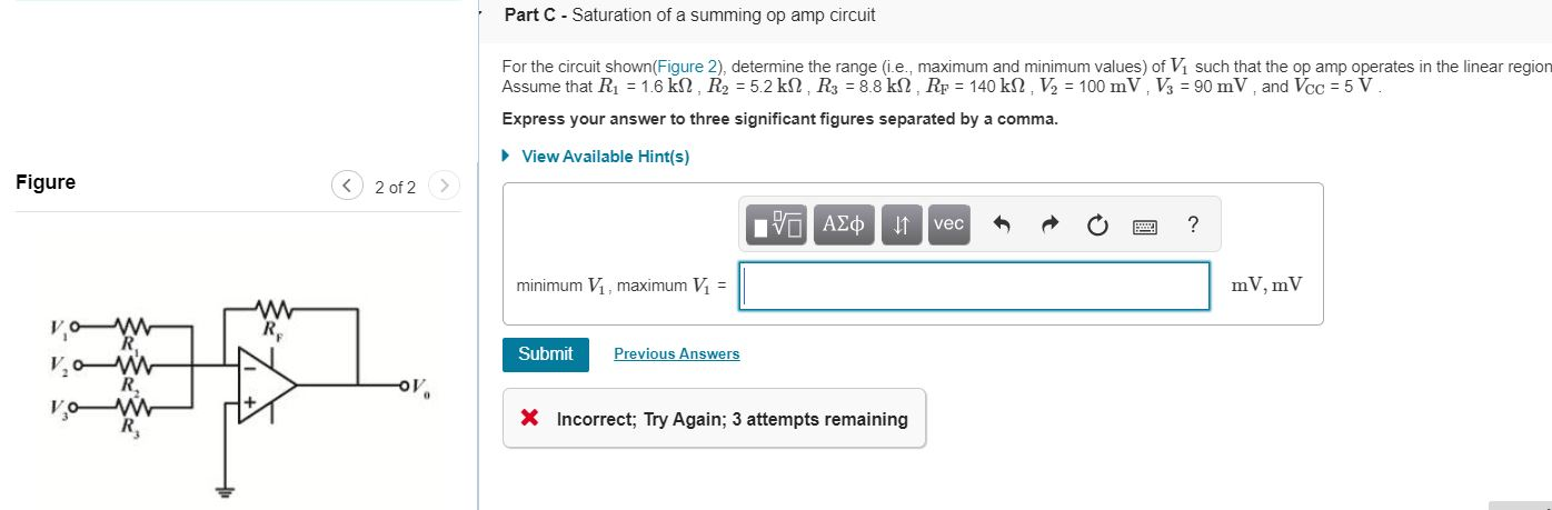 Solved Part C - Saturation of a summing op amp circuit For | Chegg.com