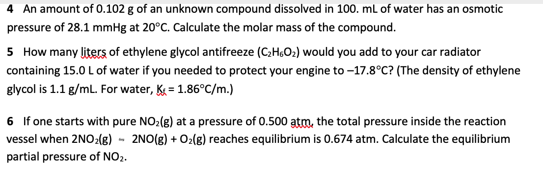 Solved 4 An amount of 0.102 g of an unknown compound | Chegg.com
