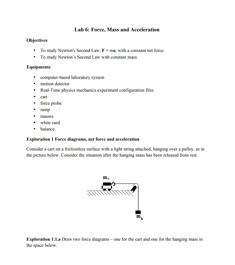 Solved Objectives: - To study Newton's Second Law, F= ma, | Chegg.com