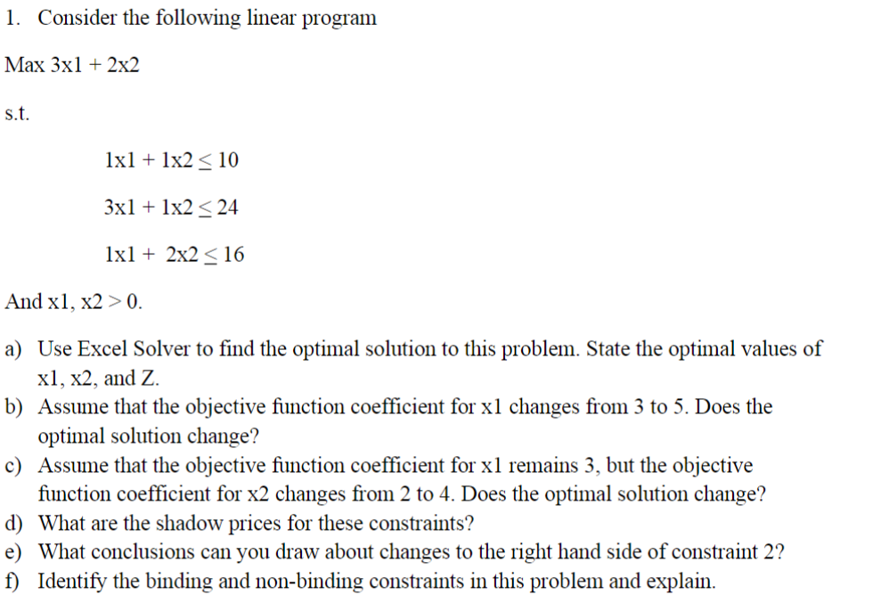 Solved Consider the following linear | Chegg.com