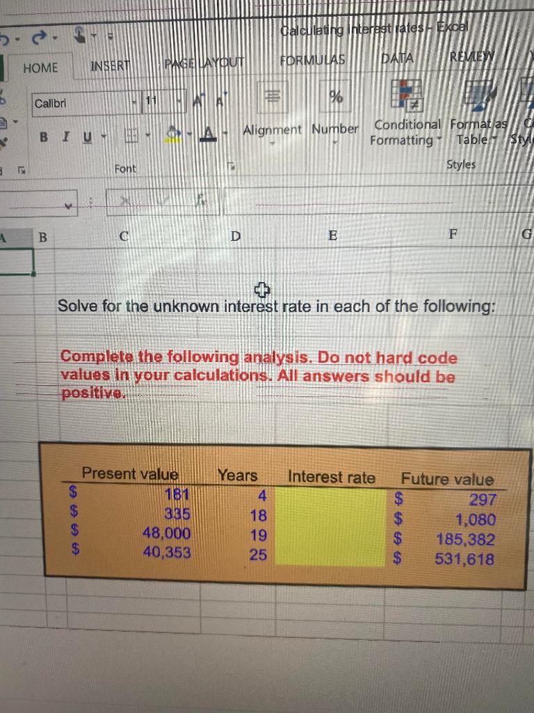 Solved Calculating Interest Rates Excel DATA FORMULAS REVIEW Chegg
