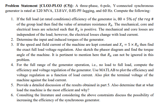 Solved Problem Statement [CLO3-PLO3 (C5)]: A three-phase, | Chegg.com
