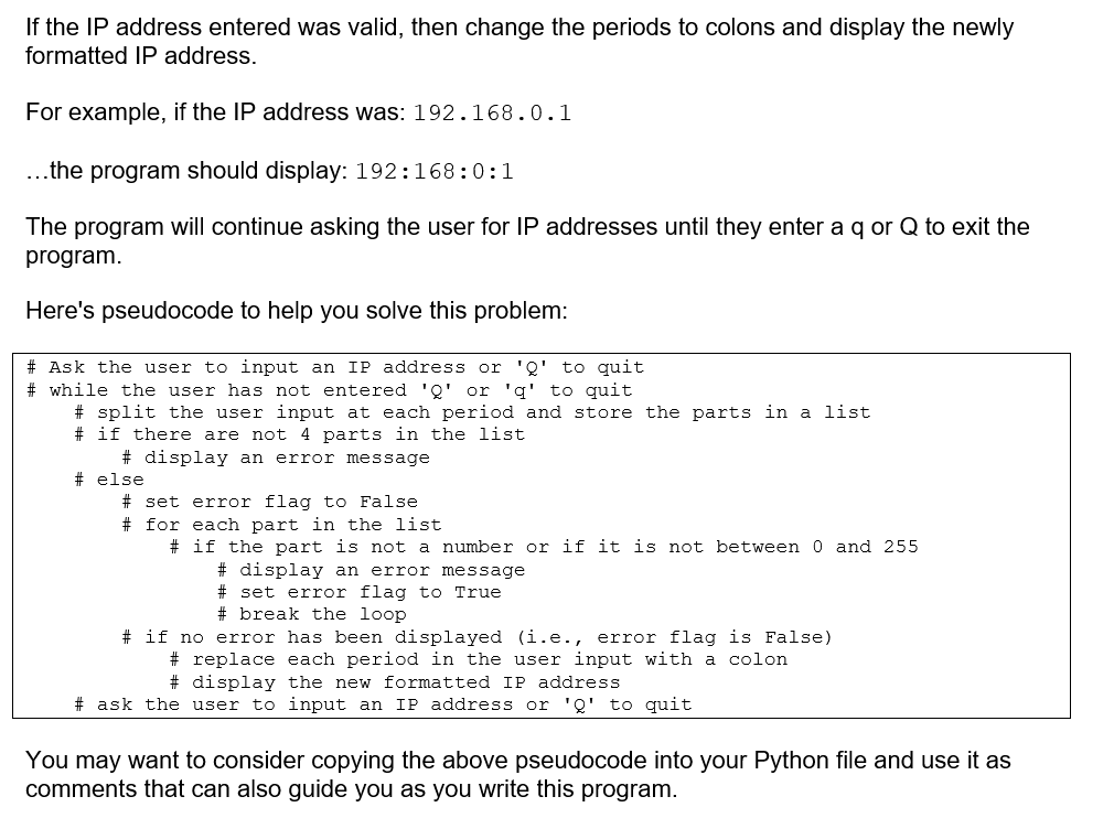 Solved You will need to validate that the IP address is in | Chegg.com