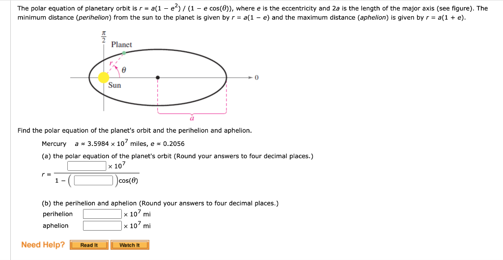 Solved The polar equation of planetary orbit is r = a(1 - | Chegg.com