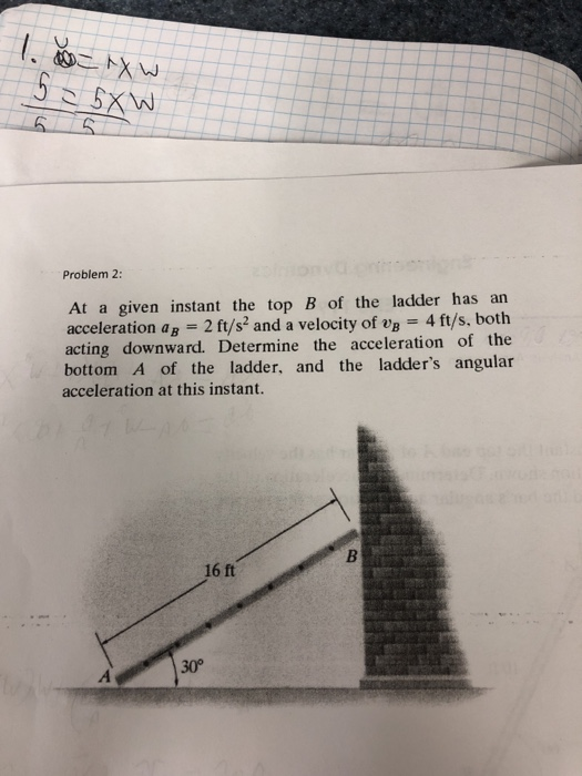 Solved Problem 2: At a given instant the top B of the ladder | Chegg.com
