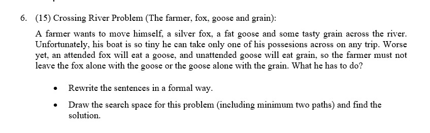 6. (15) Crossing River Problem (The farmer, fox, | Chegg.com