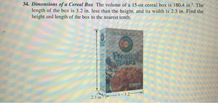 Solved The volume of a 15-oz cereal box is 180.4 in.^3. The | Chegg.com