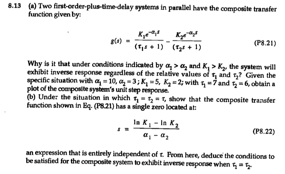 Solved A Two First Order Plus Time Delay Systems In