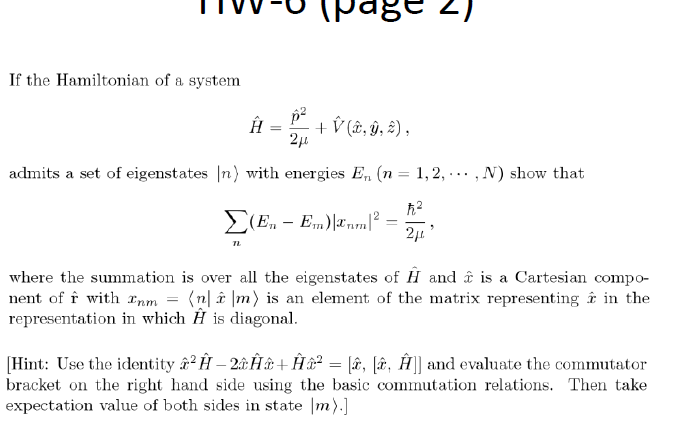 Solved If the Hamiltonian of a system H^=2μp^2+V^(x^,y^,z^) | Chegg.com