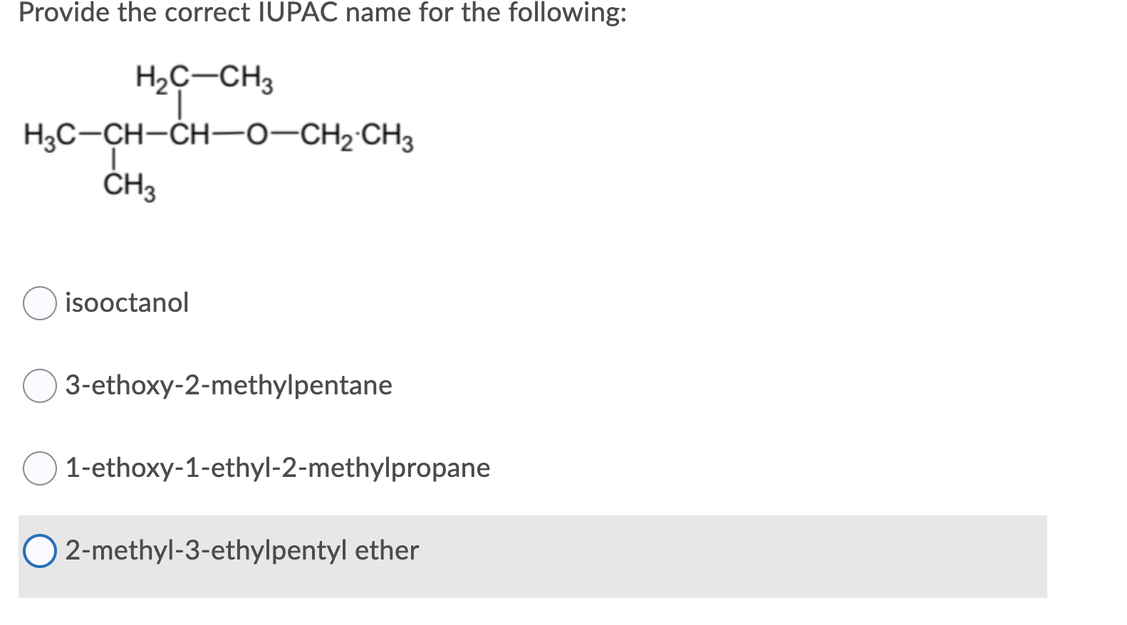 Solved Provide the correct IUPAC name for the following: CH3 | Chegg.com