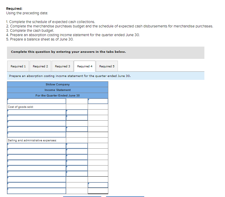 Solved kequired: Using the preceding data: 1. Complete the | Chegg.com