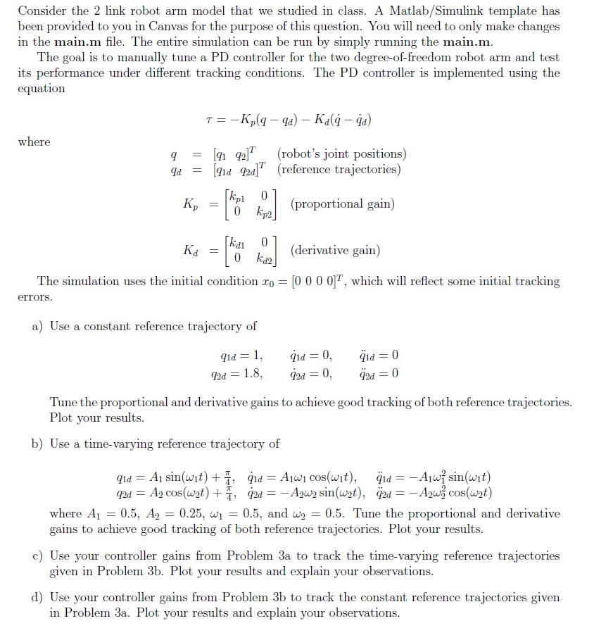 Solved Consider the 2 ﻿link robot arm model that we studied | Chegg.com