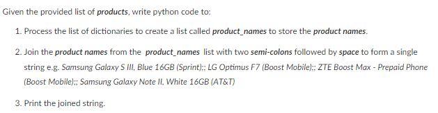 Solved Use Python to solve the following: Products | Chegg.com