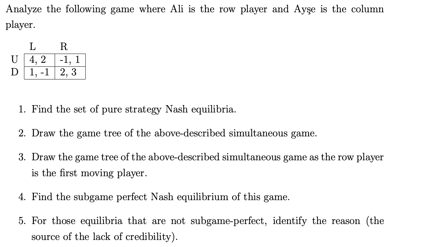 Solved Analyze the following game where Ali is the row | Chegg.com