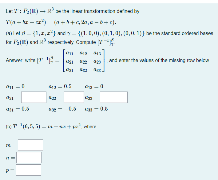 Solved Let T: P2 (R) +Rº be the linear transformation | Chegg.com