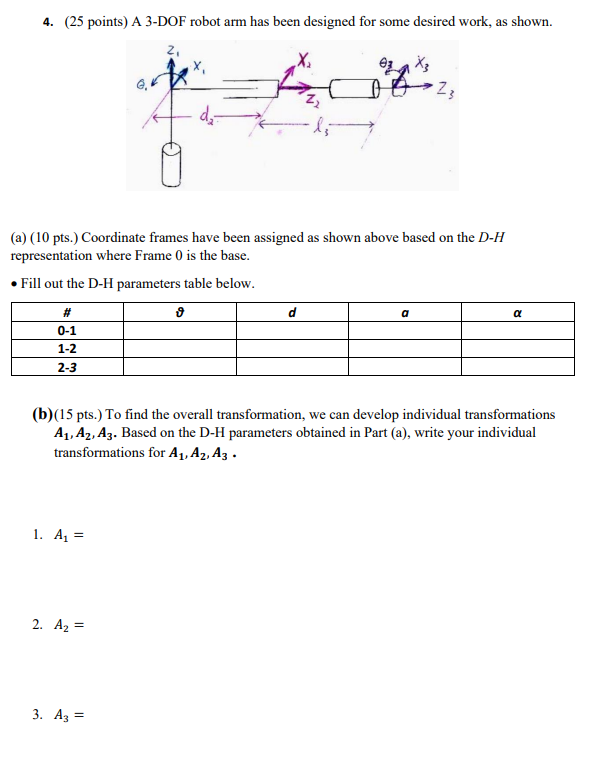 4. (25 points) A 3-DOF robot arm has been designed | Chegg.com