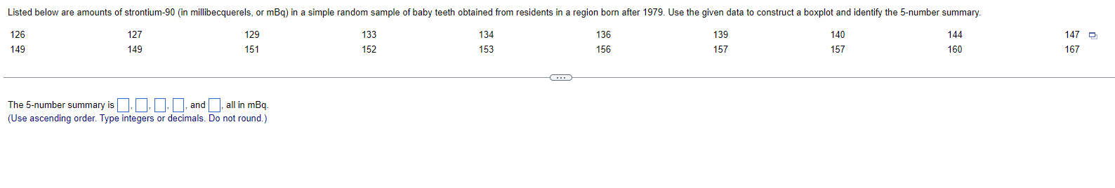 Solved The 5-number summary is ∣, and all in mBq. (Use | Chegg.com