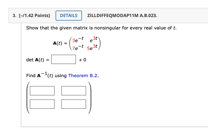 Solved Show that the given matrix is nonsingular for every | Chegg.com