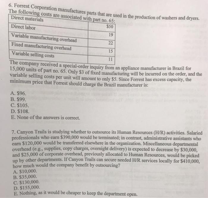 Solved 6. Forrest Corporation manufactures parts that are | Chegg.com