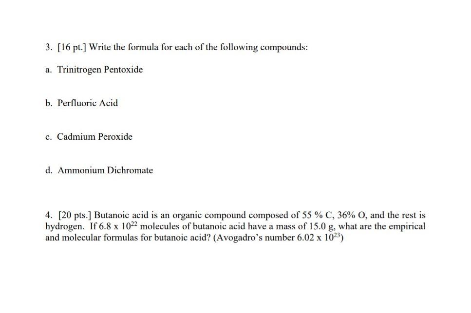 Solved 3. [16 pt.] Write the formula for each of the | Chegg.com