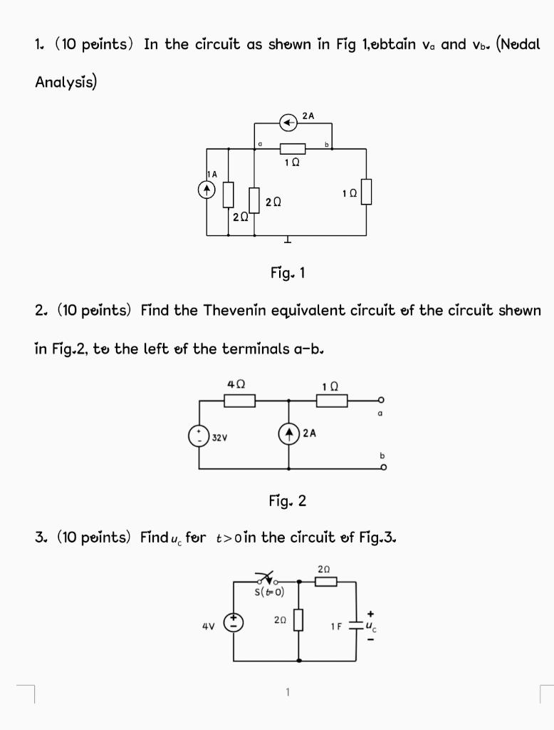 Solved 1. (10 peints) In the circuit as shewn in Fig | Chegg.com