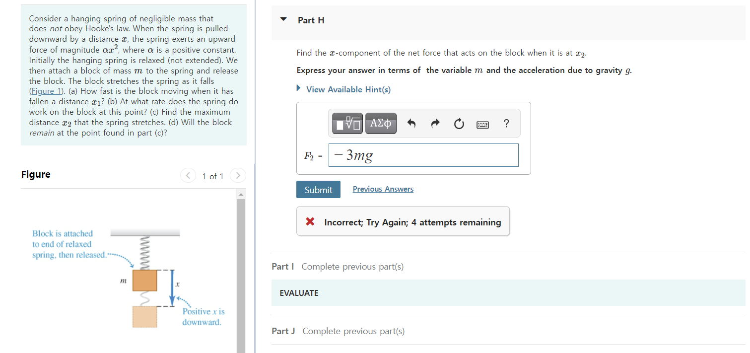 Solved Part H Consider a hanging spring of negligible mass | Chegg.com