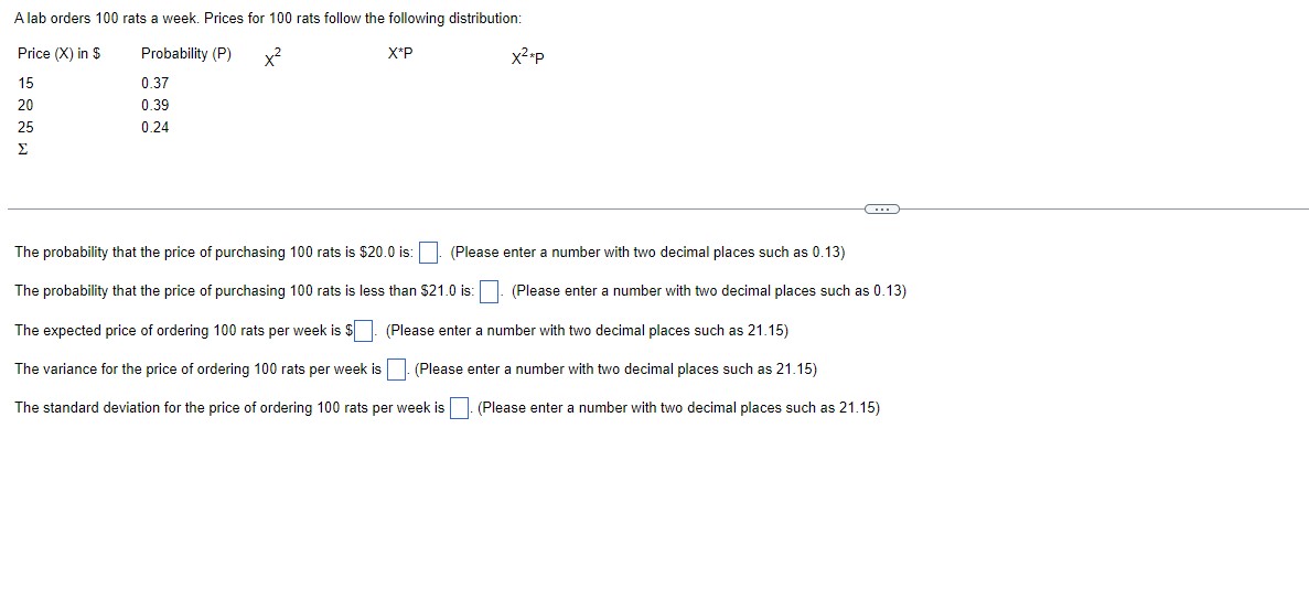 Solved A lab orders 100 rats a week. Prices for 100 rats | Chegg.com