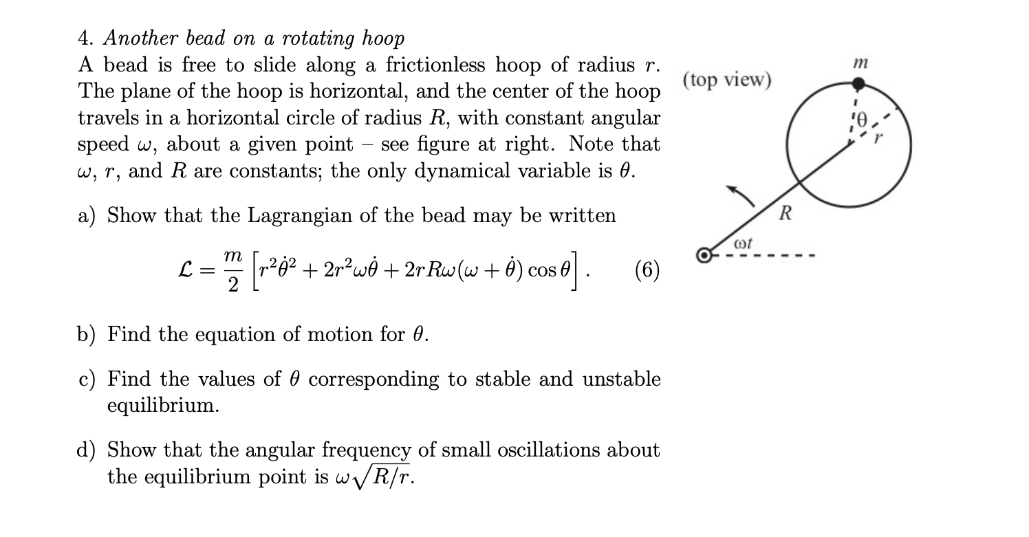 Solved m (top view) 4. Another bead on a rotating hoop A | Chegg.com