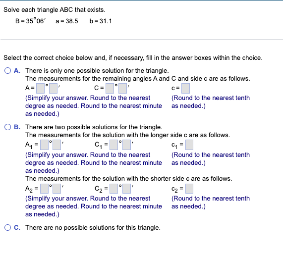 Solved Solve each triangle ABC that | Chegg.com