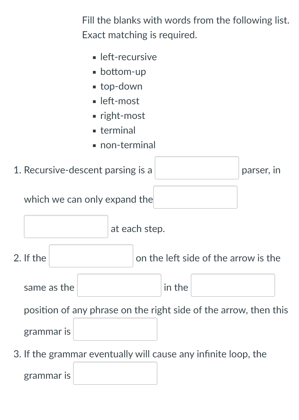Solved Fill the blanks with words from the following list. | Chegg.com