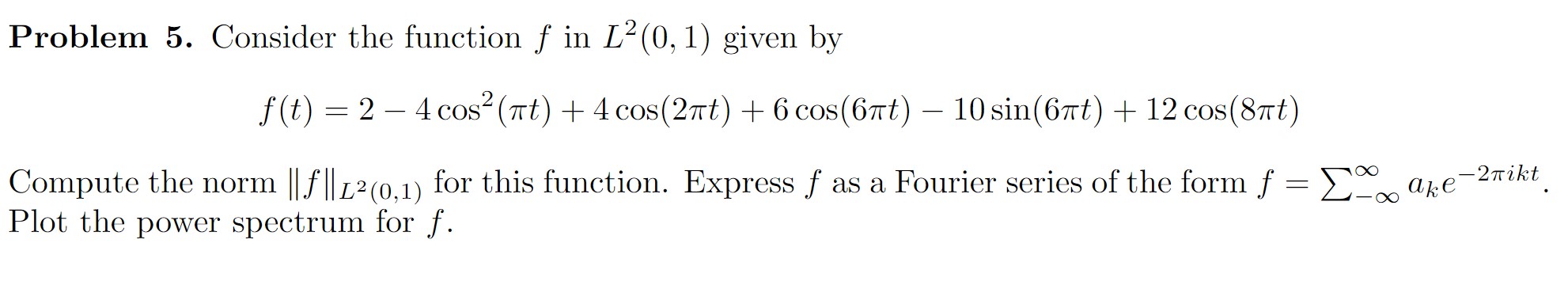 Solved Problem 5. Consider the function f in L2(0,1) given | Chegg.com