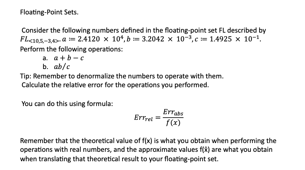 Solved Consider the following numbers defined in the | Chegg.com